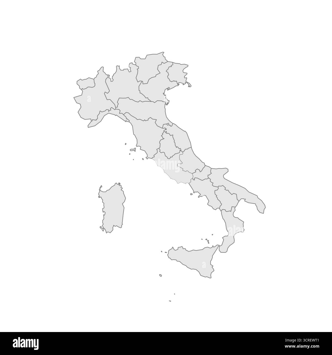 Italy political map of administrative divisions - regions. Grey blank ...