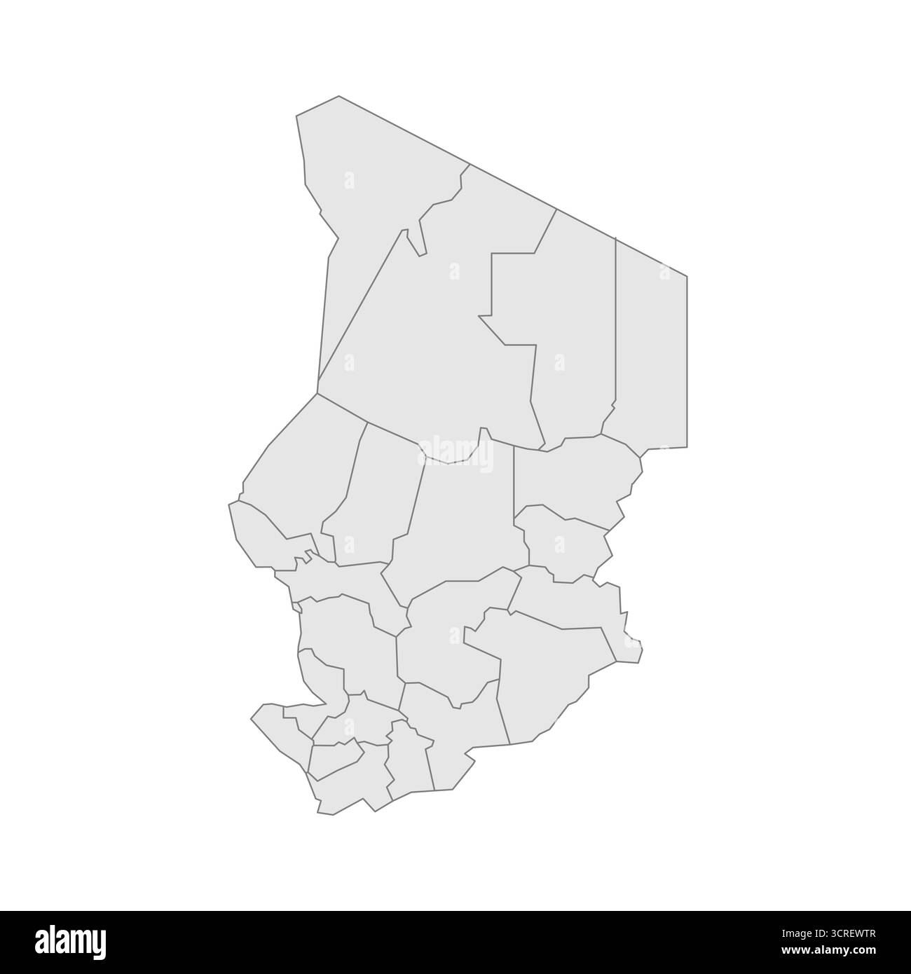 Chad political map of administrative divisions - regions. Grey blank ...