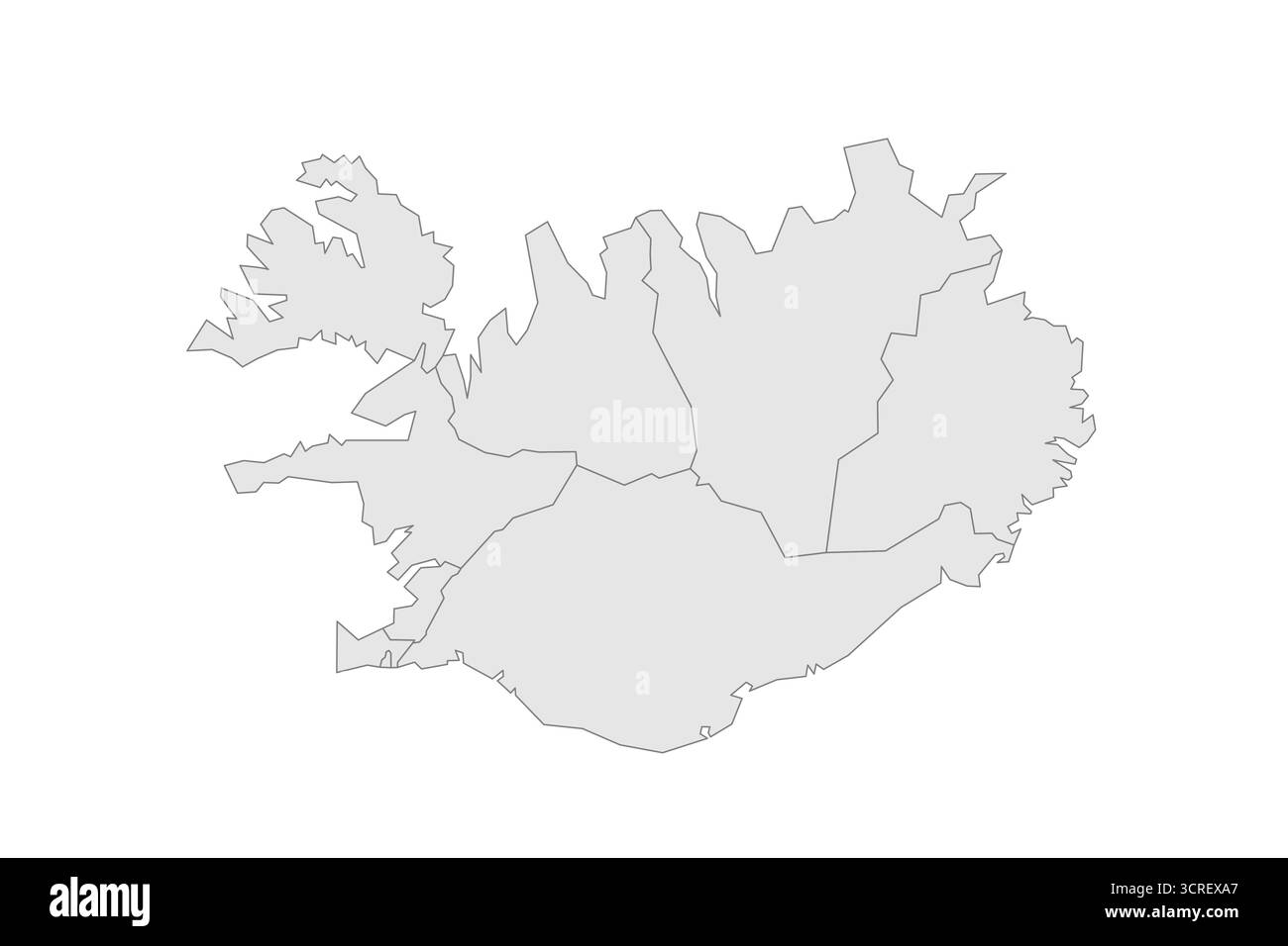 Iceland political map of administrative divisions - regions. Grey blank ...