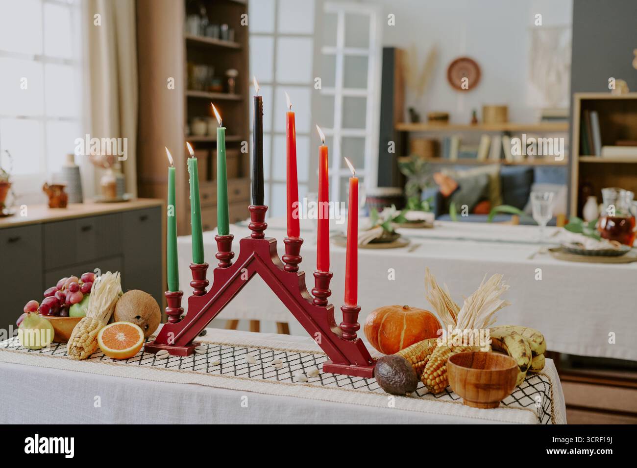 Kwanzaa Kinara Candle Holder with Fruits and Vegetables Celebrating ...