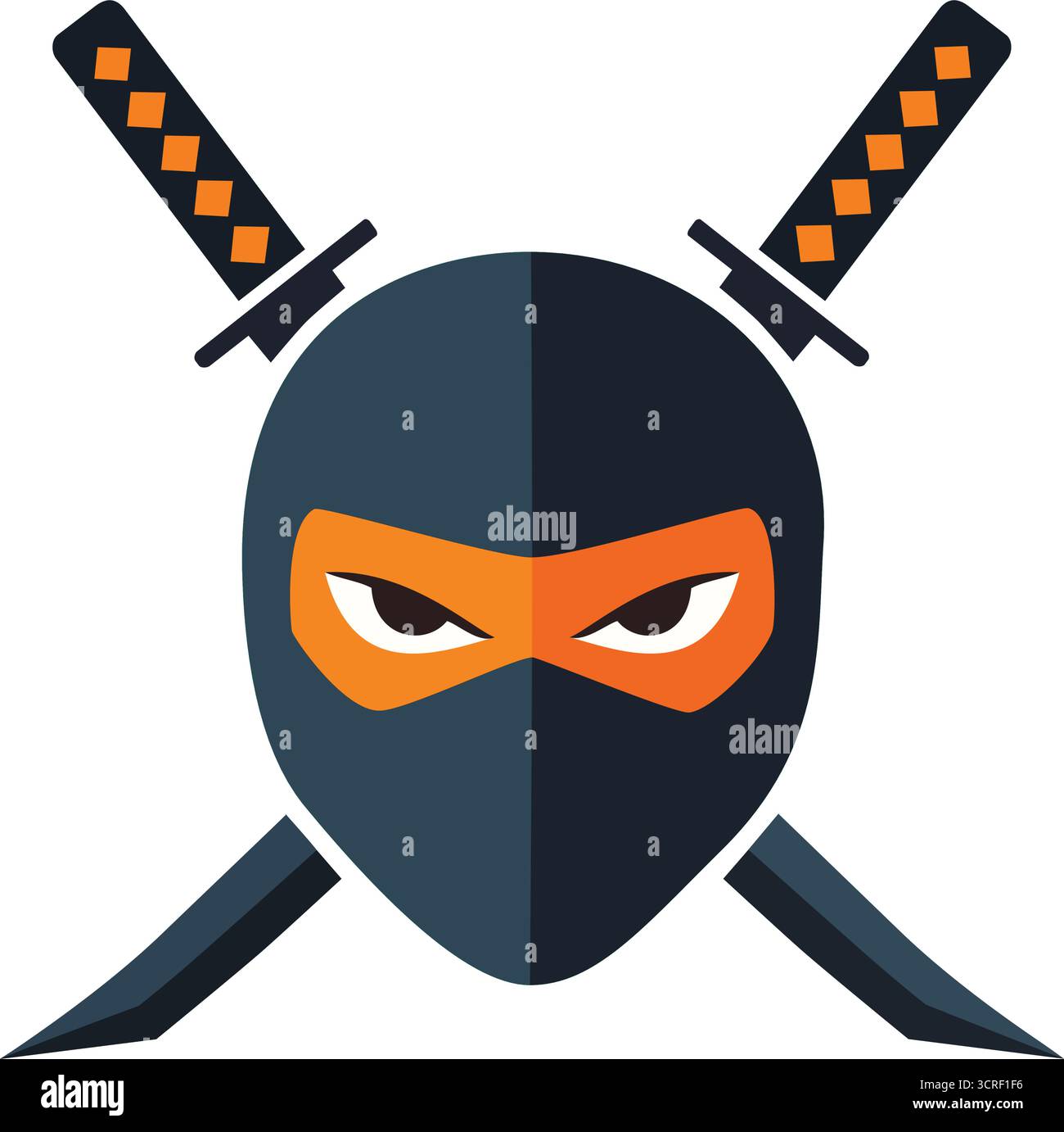 Ninja masked face with crossed swords vector icon for martial arts ...
