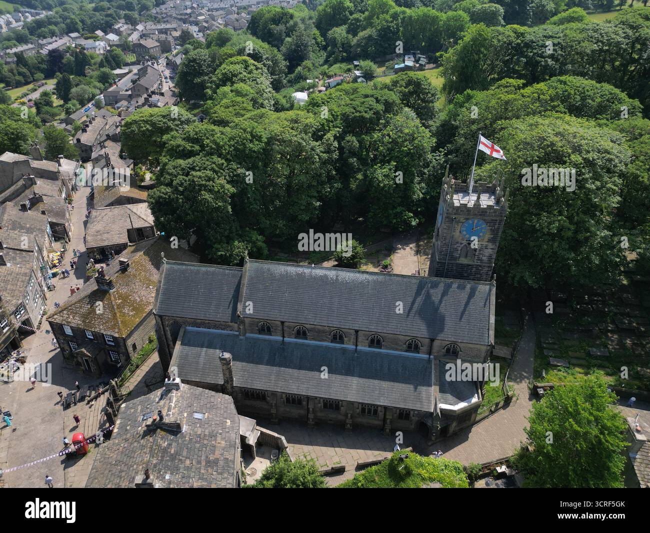 aerial view of Medieval St Michael & All Angels Church, Haworth West ...