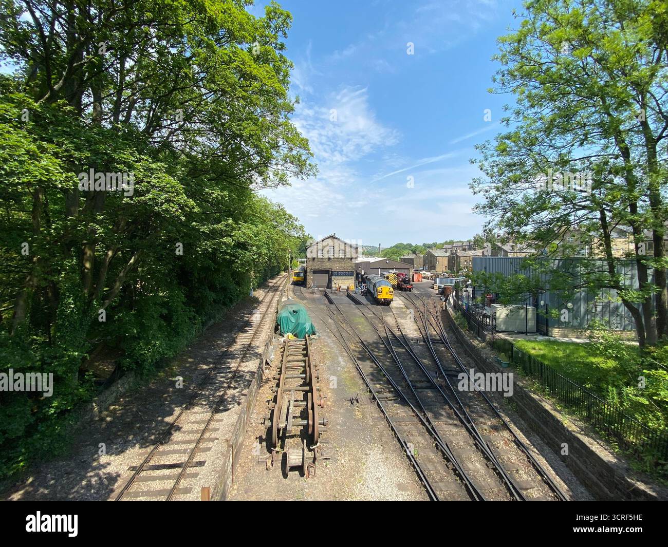 aerial view of Haworth historic vintage railway station, Keighley ...