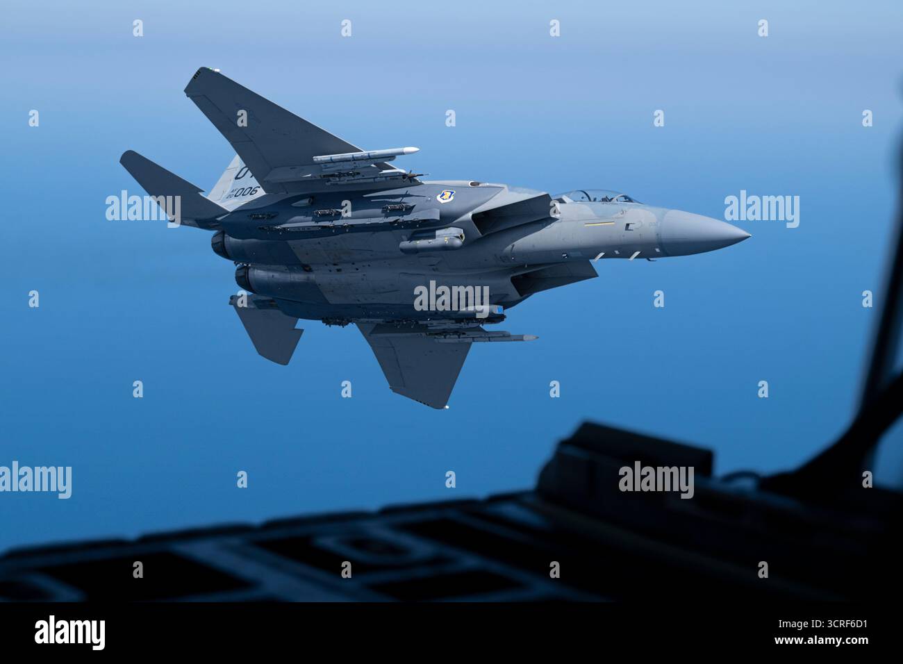 A U.S. Air Force F-15EX Eagle II flies over the Gulf of America ...