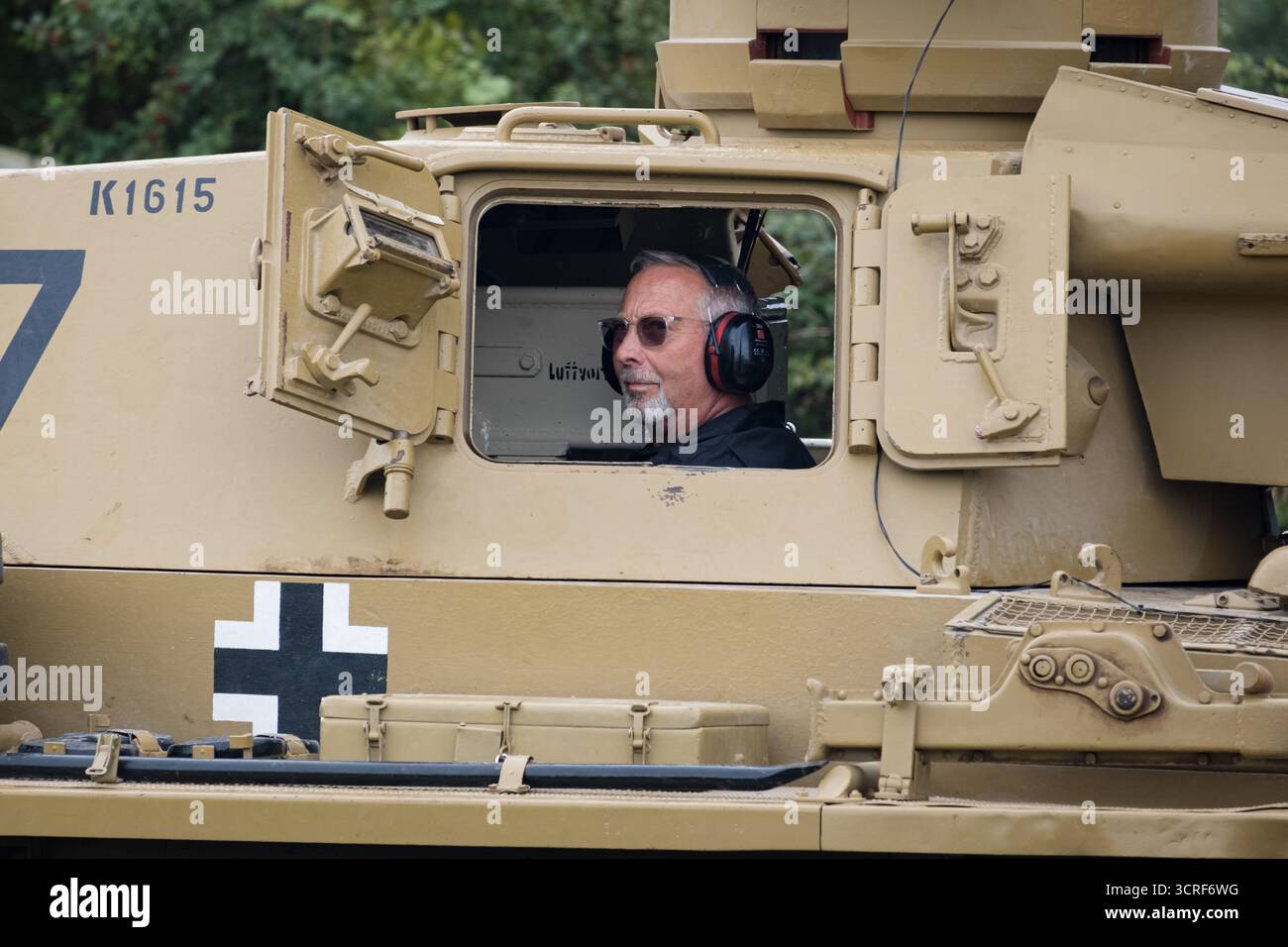 Bovington, UK. 20th Sep, 2025. The tank driver looks on in a Panzer III ...