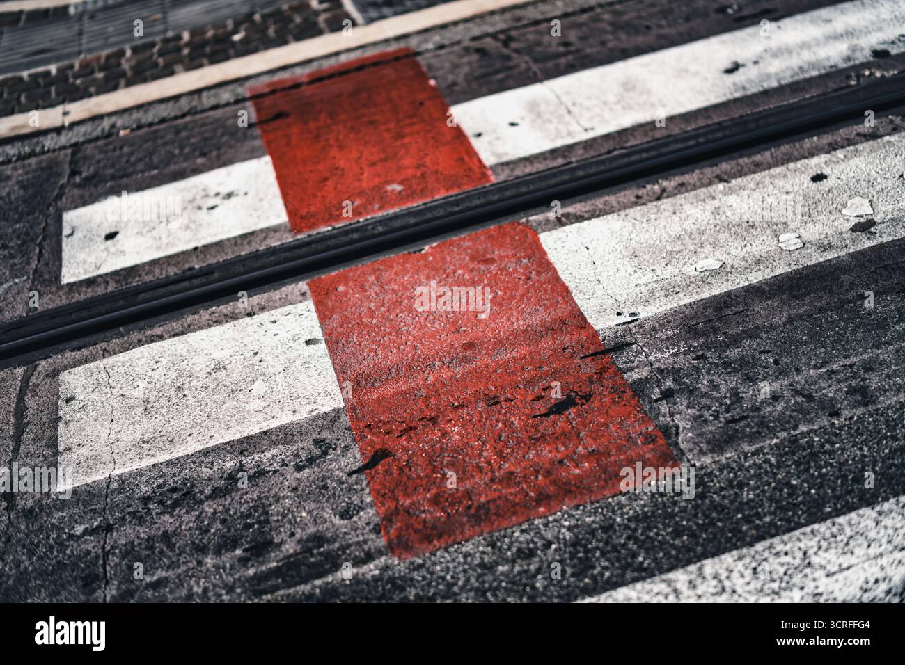 Pedestrian pathway intersecting tram tracks hi-res stock photography ...