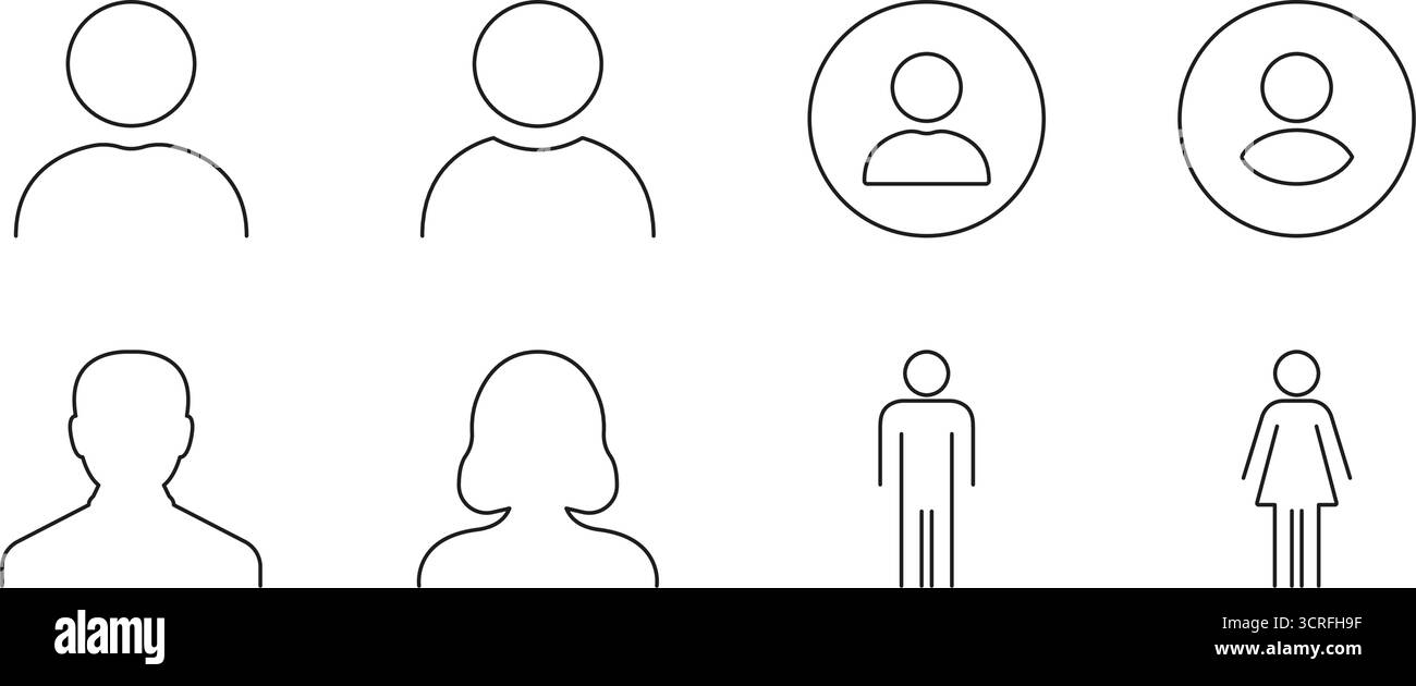 Minimalist User Avatar Line Icon Set. Basic Human Profile Avatars ...