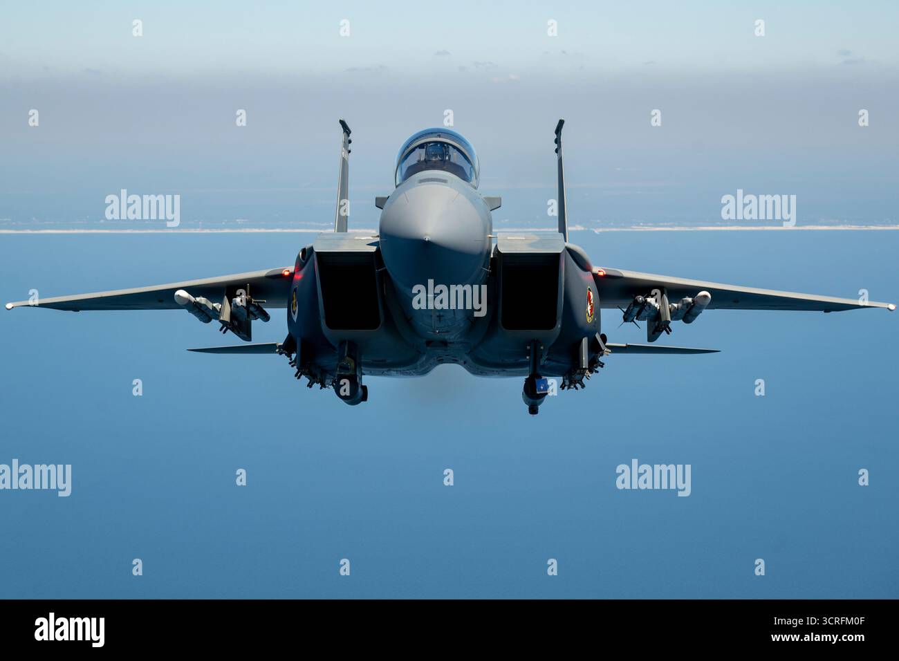 A U.S. Air Force F-15EX Eagle II flies over the Gulf of America ...