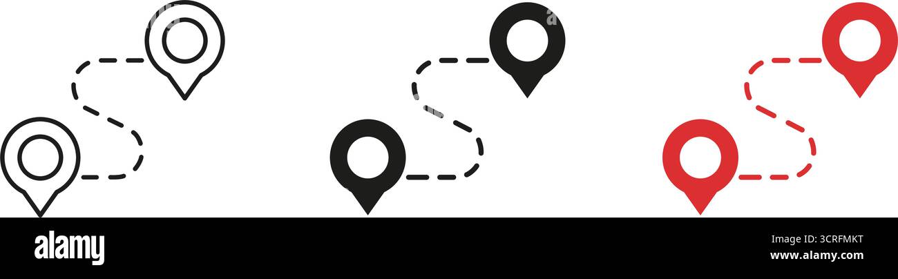 Travel Path Route with Drop Pin Line and Solid Icon Set. Location ...