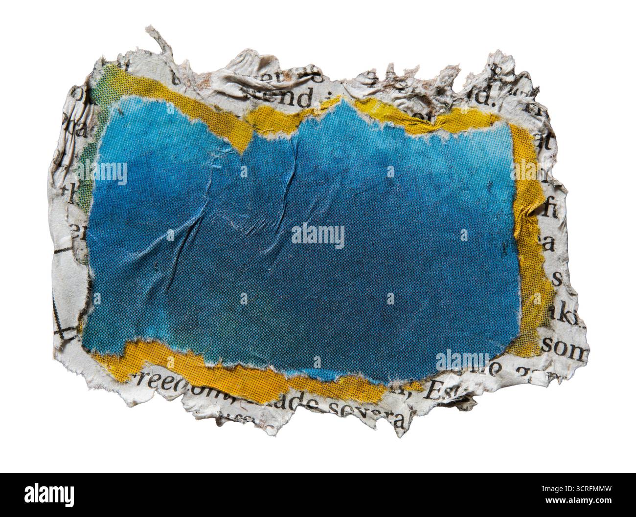 Torn blue newspaper for text frame background isolated on white ...