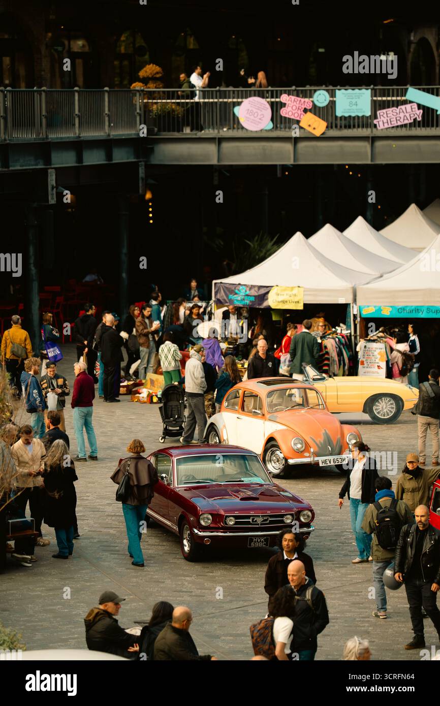 London, UK – 2025.09.27 – Overhead view of the Classic Car Boot Sale in ...