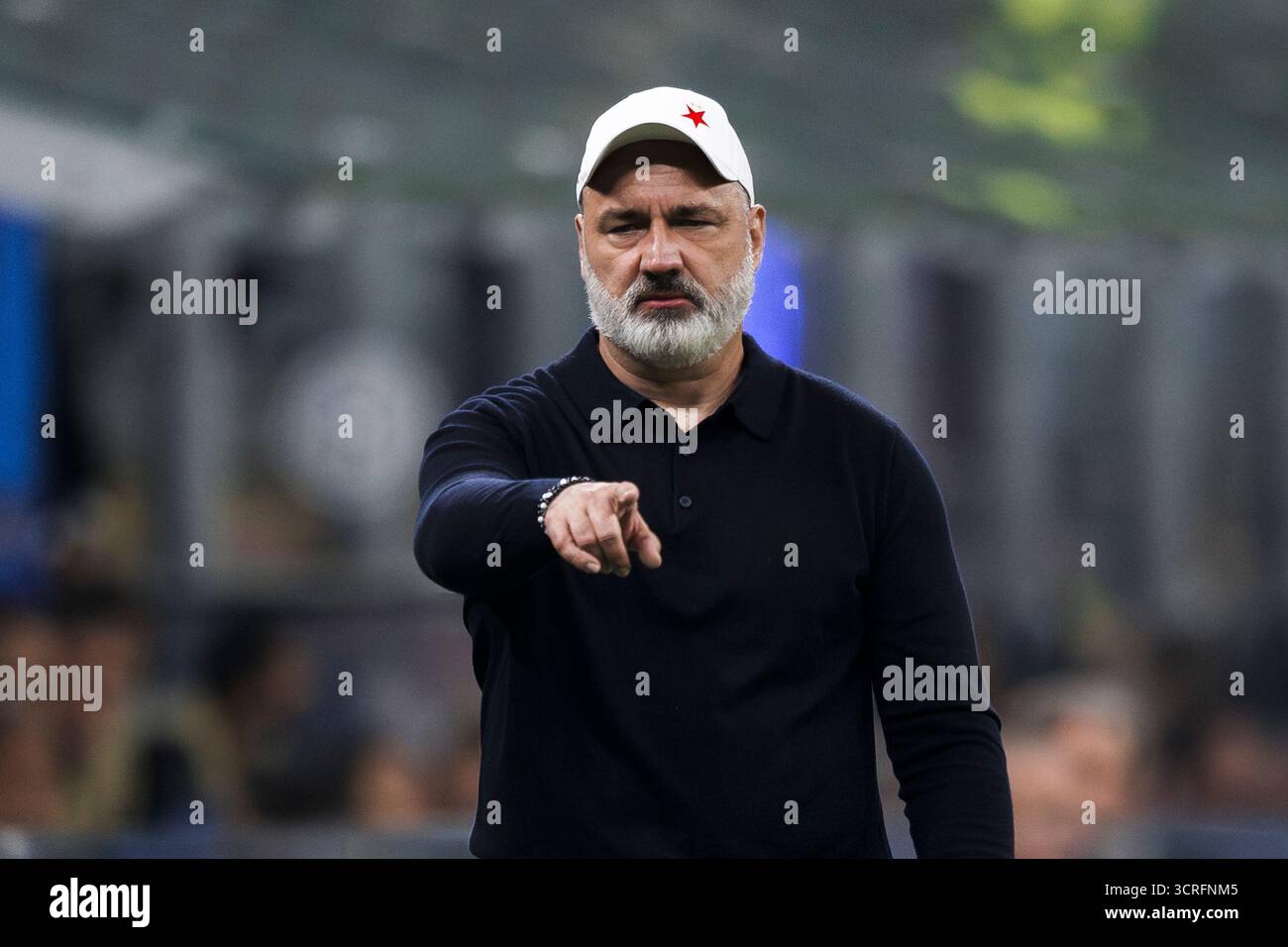Jindrich Trpisovsky, head coach of SK Slavia Praha, gestures during the ...