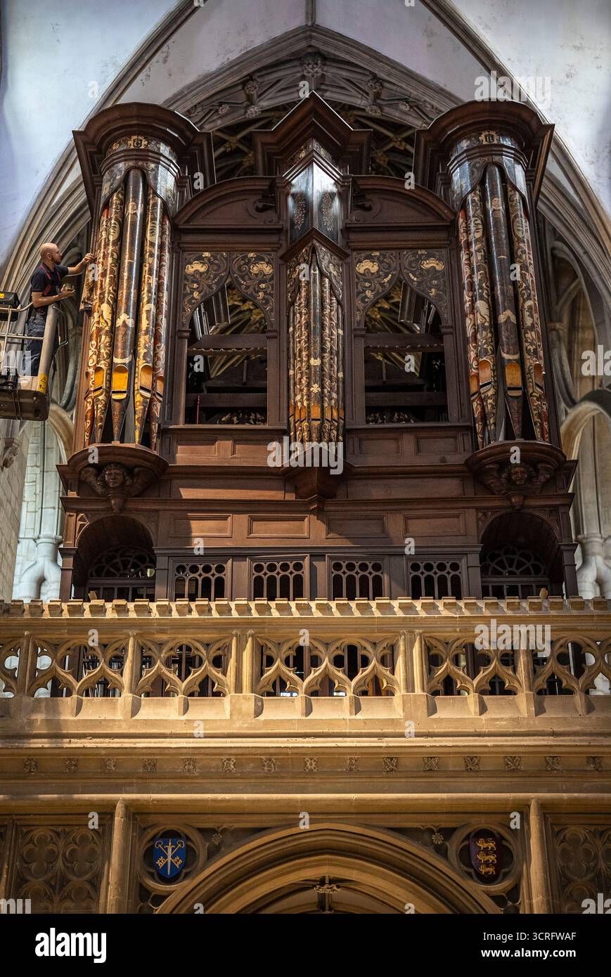 Specialist organ Builder Ed Reade, from Nicholson and Co Ltd, cleans ...
