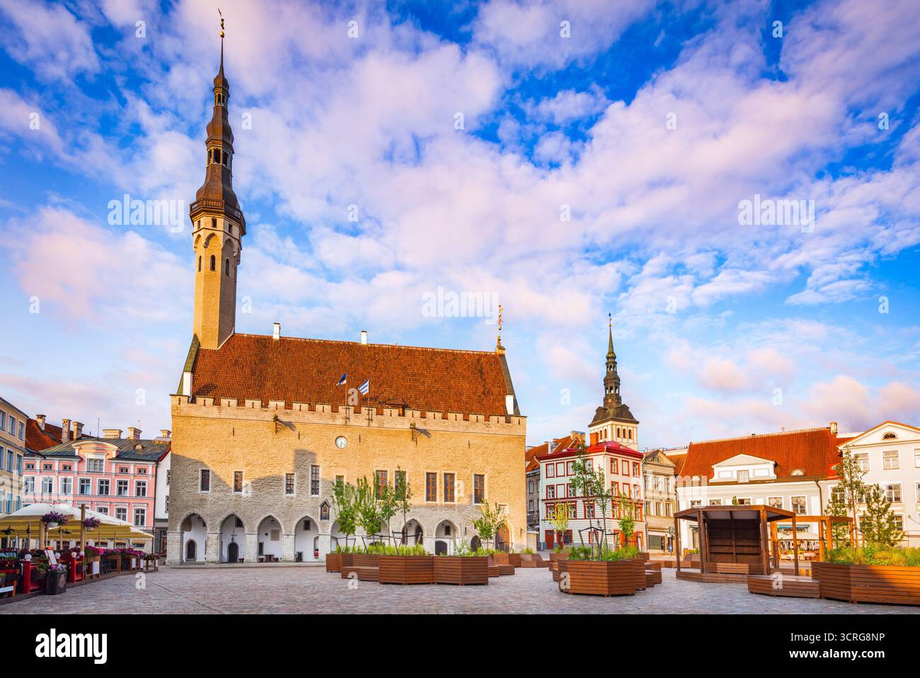 Tallinn, Estonia. Iconic Raekoja Plats and the Old Town Hall, sunny ...