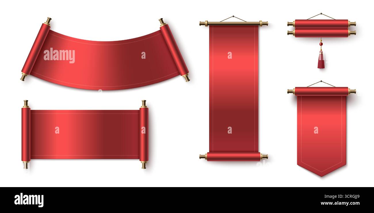 Red Chinese scroll designs with paper textures - curved and straight ...