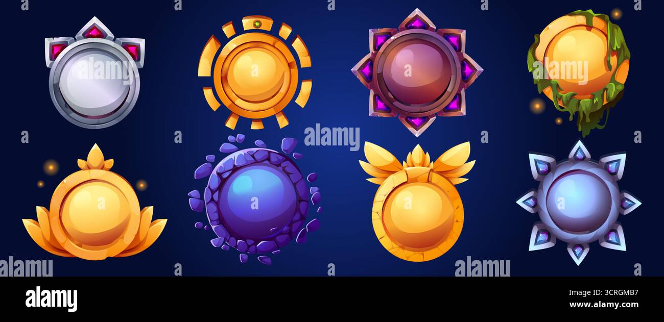 Game avatar badge collection with decorative frames - golden medals ...