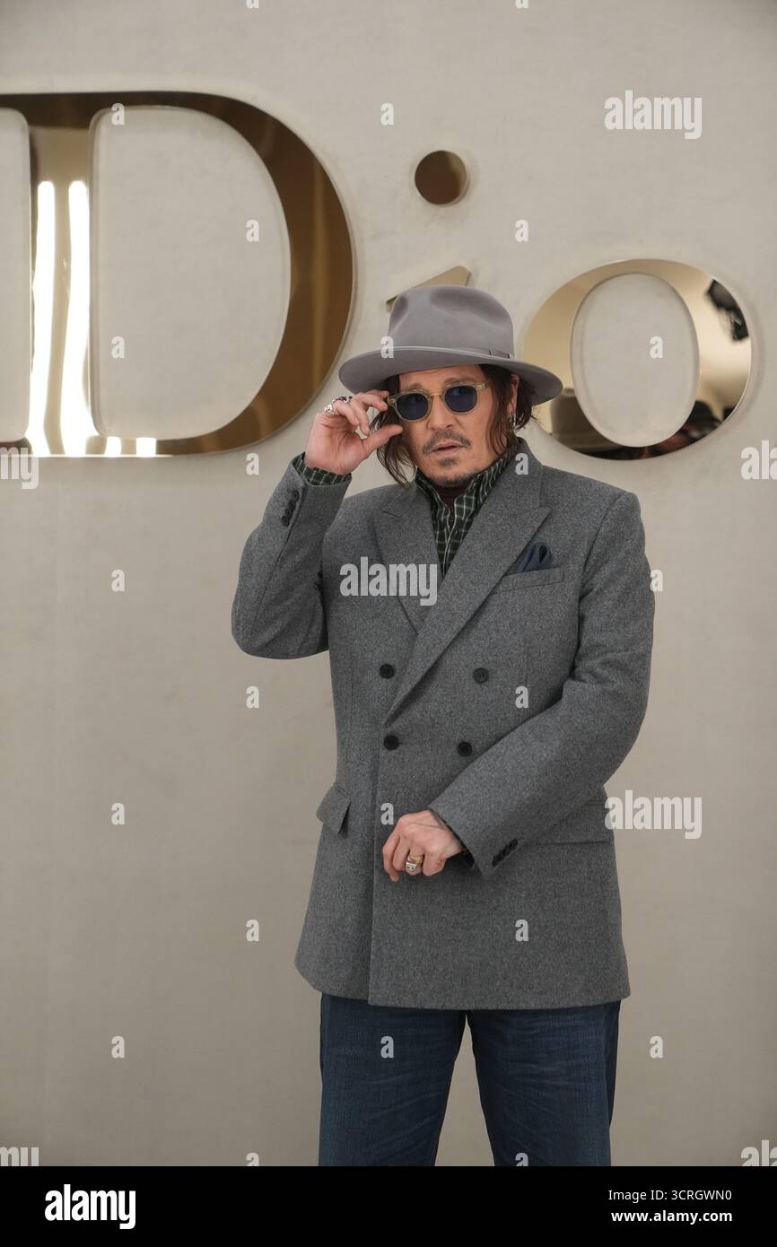Johnny Depp poses before the Dior Spring/Summer 2026 collection ...