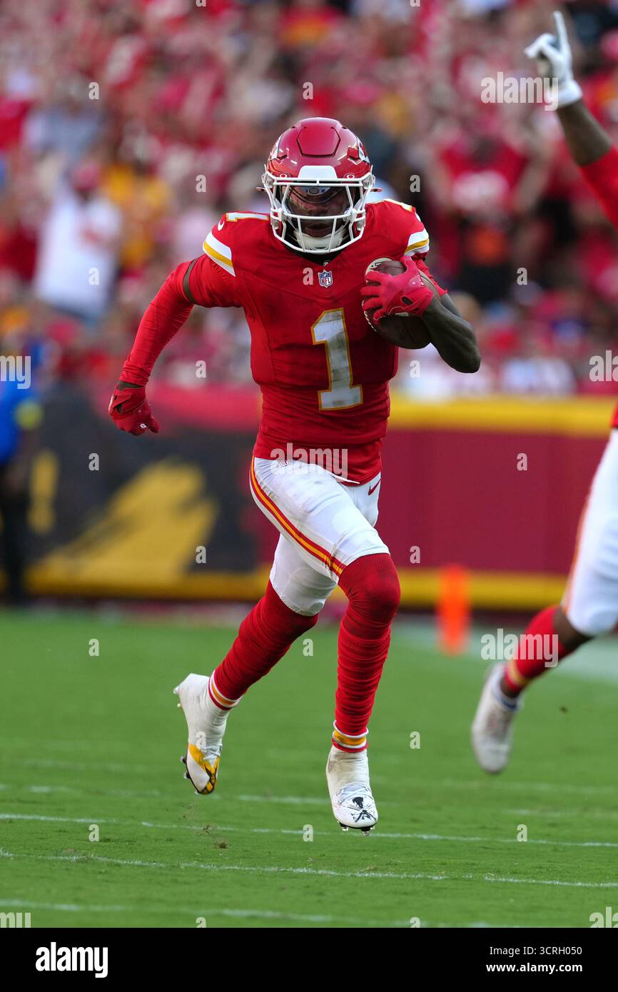 Kansas City Chiefs wide receiver Xavier Worthy runs against the ...
