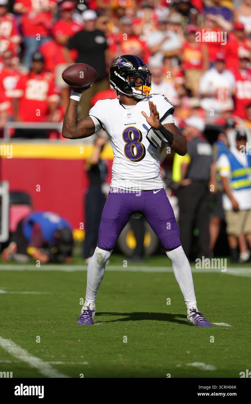 Baltimore Ravens quarterback Lamar Jackson passes against the Kansas City Chiefs during an NFL ...