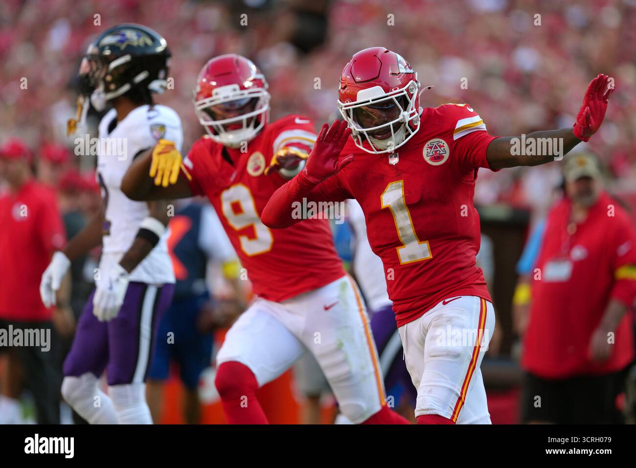 Kansas City Chiefs wide receiver Xavier Worthy celebrates a first down ...