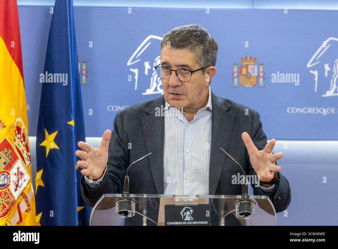 PSOE spokesman in Congress, Patxi Lopez, during a press conference ...