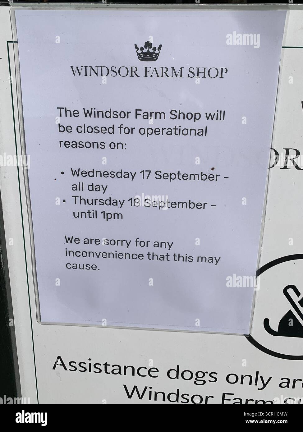 Windsor, Berkshire, UK. 13th September, 2025. A notice at Windsor Farm ...