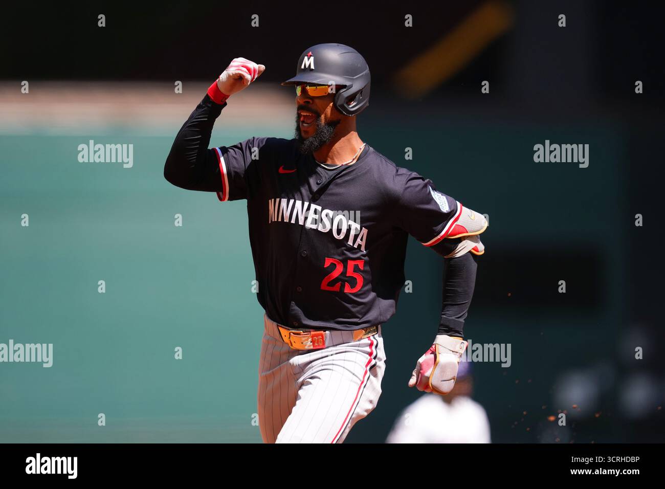 Minnesota Twins' Byron Buxton gestures after hitting a leadoff home run ...