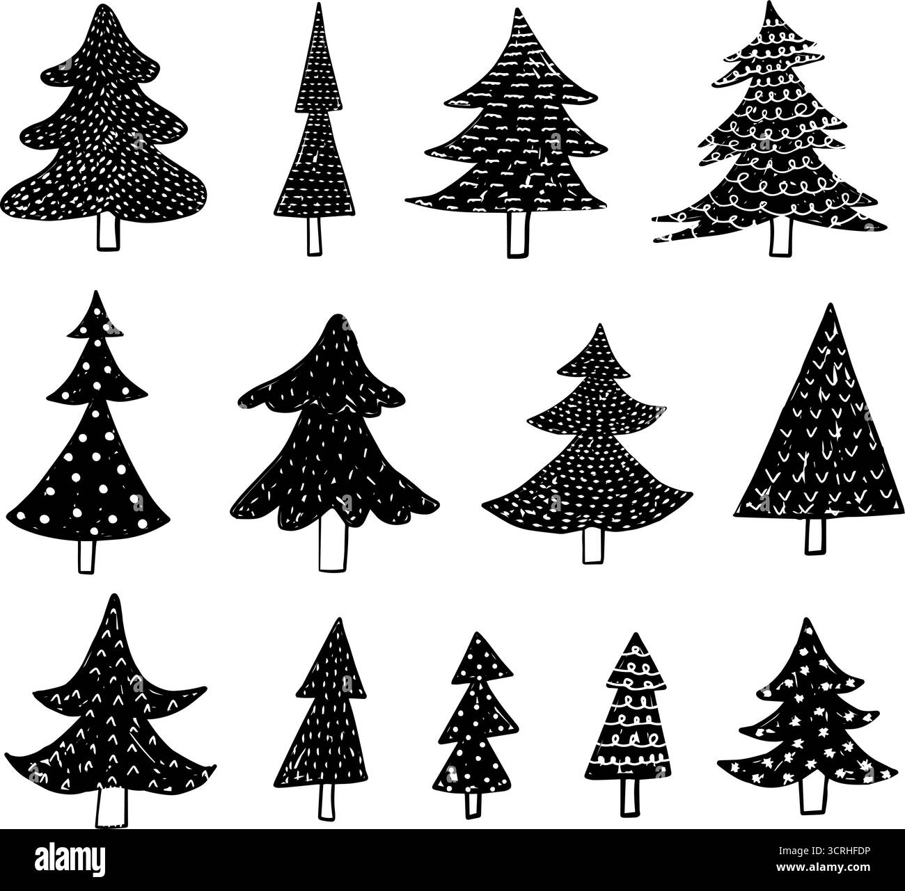Merry christmas outline greeting cards with xmas tree Black and White ...