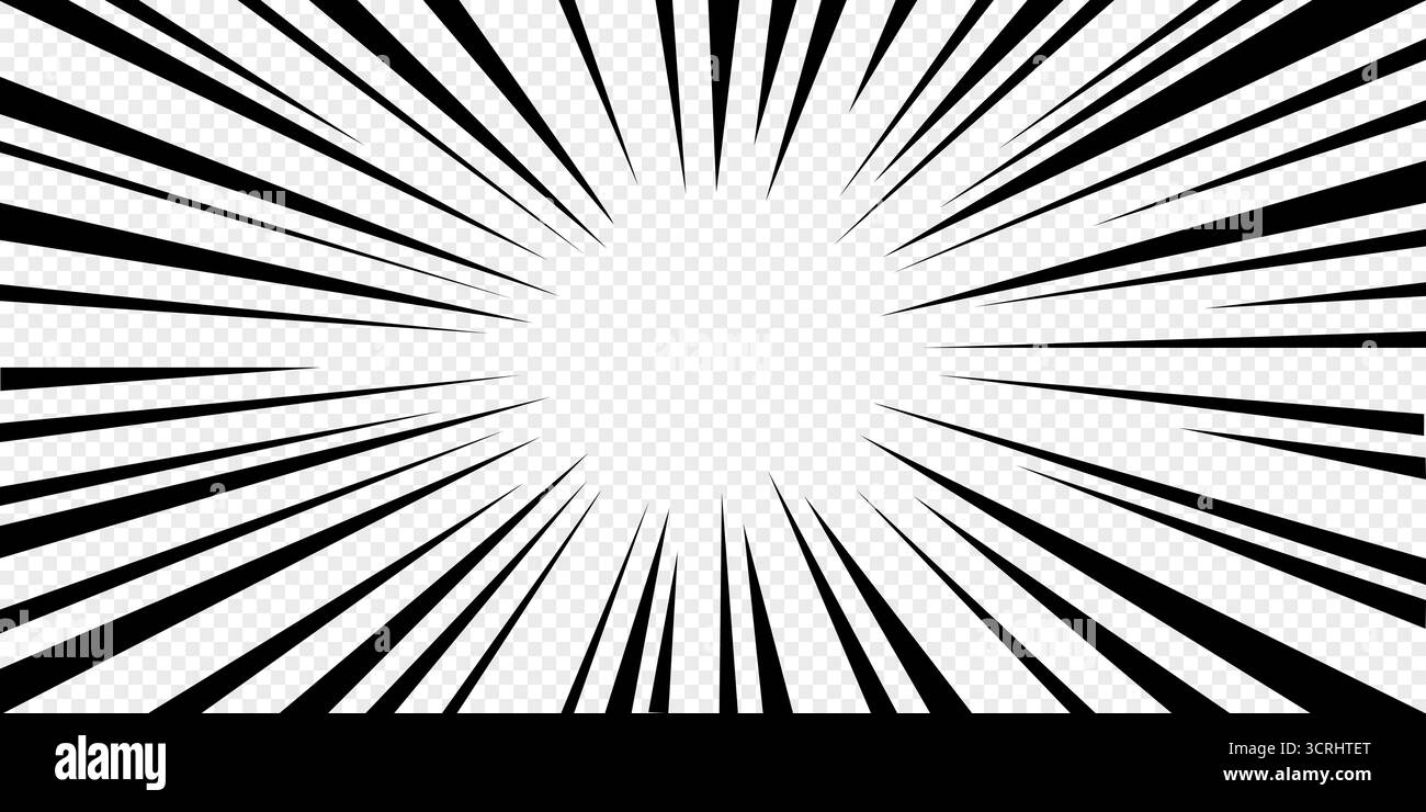Speed line comic background with black rays on transparent Speed effect ...
