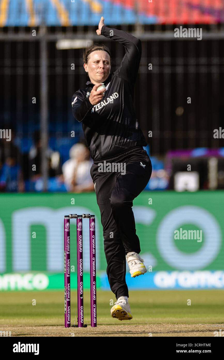 Indore, India. 01st Oct, 2025. Lea Tahuhu bowls during the ICC Women's ...