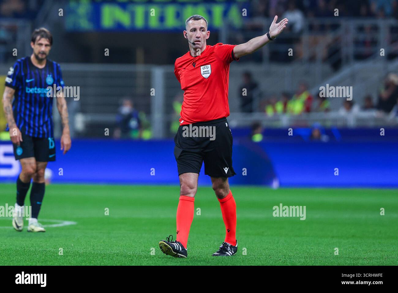 Referee Chris Kavanagh seen in action during UEFA Champions League 2025 ...