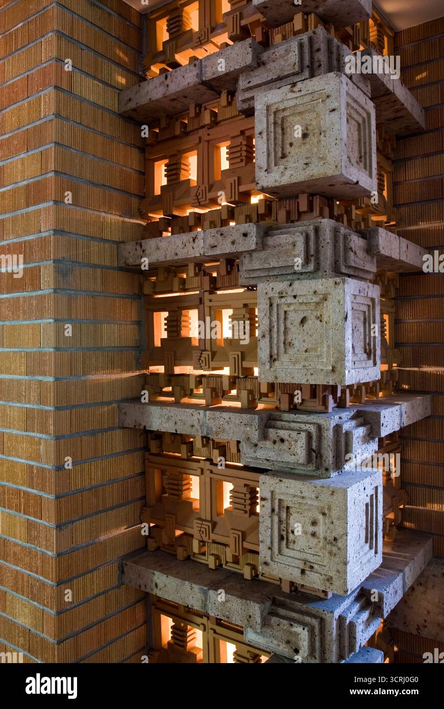 Relocated lobby of Tokyo Imperial Hotel designed by American architect Frank Lloyd Wright ...
