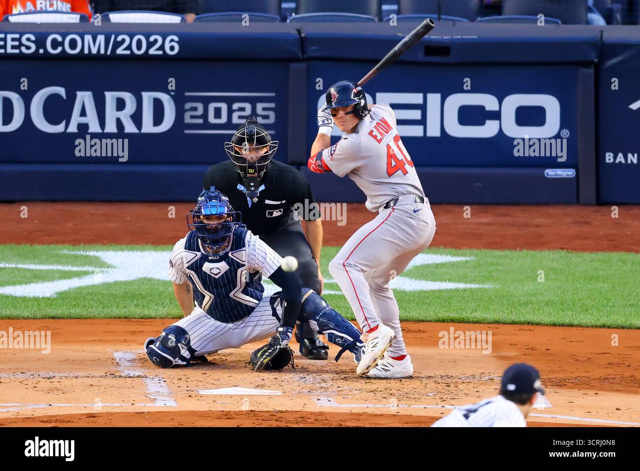 BRONX, NY - SEPTEMBER 30: Nate Eaton #40 of the Boston Red Sox at bat ...