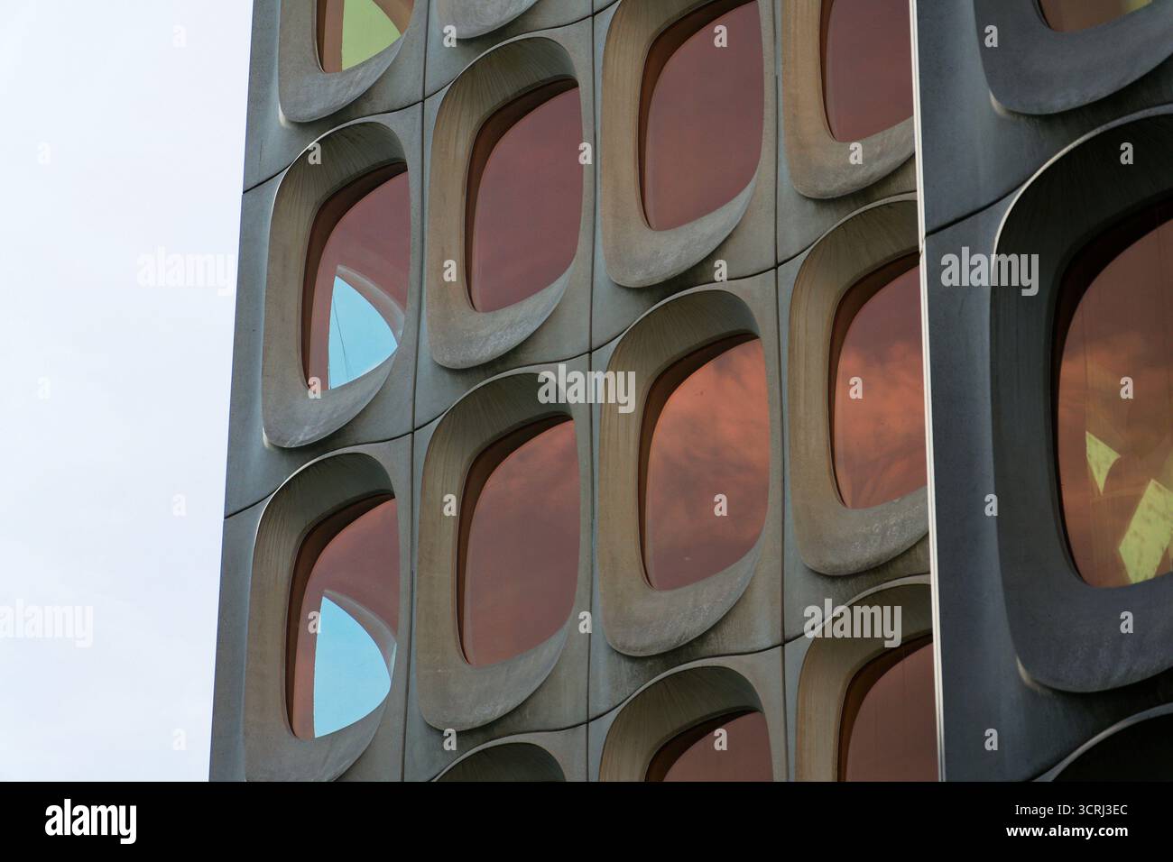 Facade of prefabricated modular concrete on the functionalist office ...