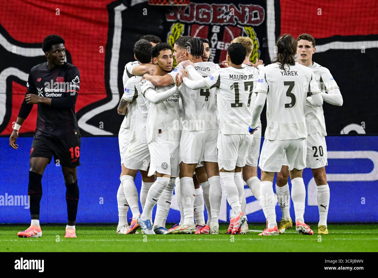 LEVERKUSEN - PSV Eindhoven players celebrate the 0-1 goal during the ...