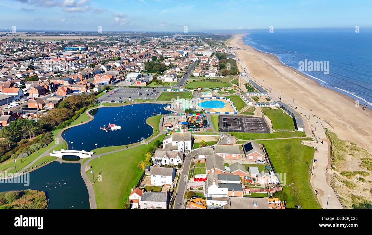Aerial view overlooking the beautiful Queens Park in Mablethorpe ...