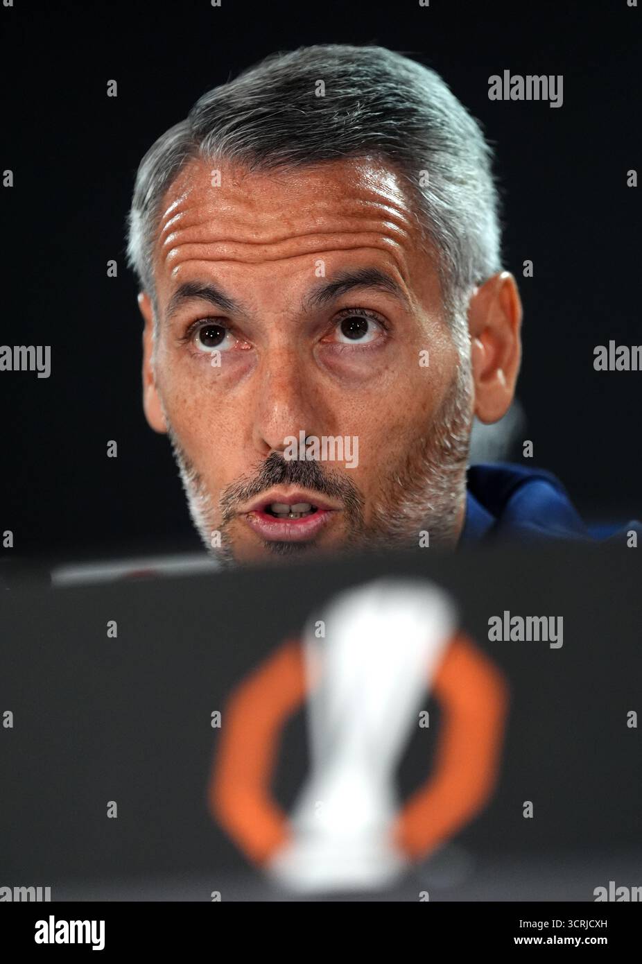 Braga manager Carlos Vicens during a press conference at Celtic Park ...