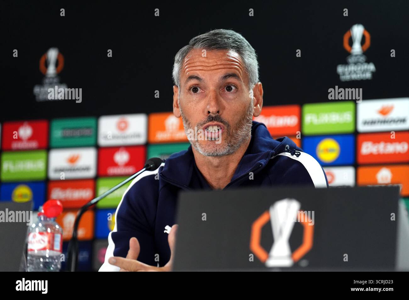 Braga manager Carlos Vicens during a press conference at Celtic Park ...