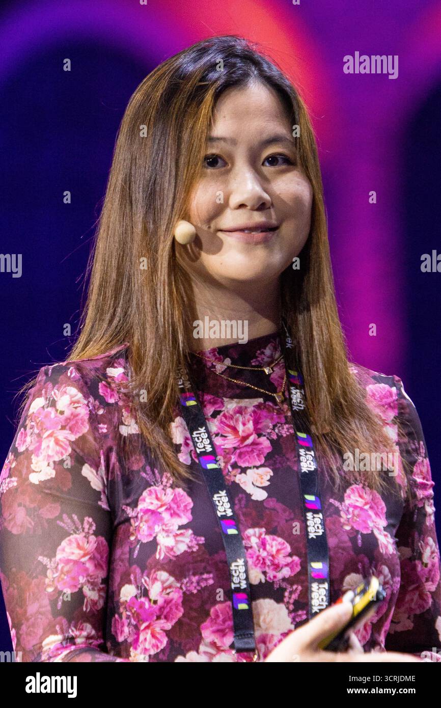 Turin, Italy. 1st October 2025. Sonya Huang, partner at Sequoia Capital, speaks on the stage of ...