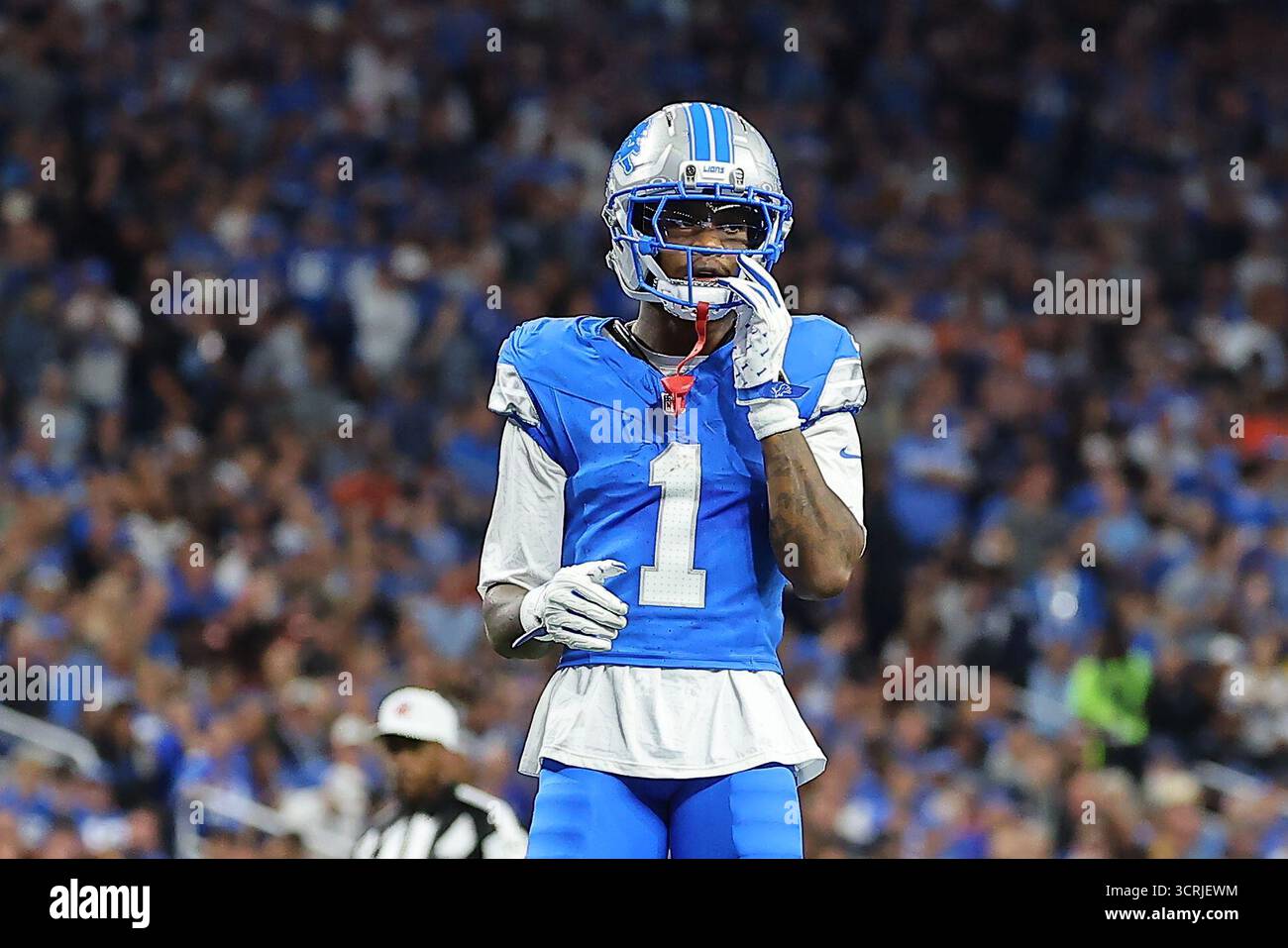 Detroit Lions wide receiver Jameson Williams (1) against the Cleveland ...