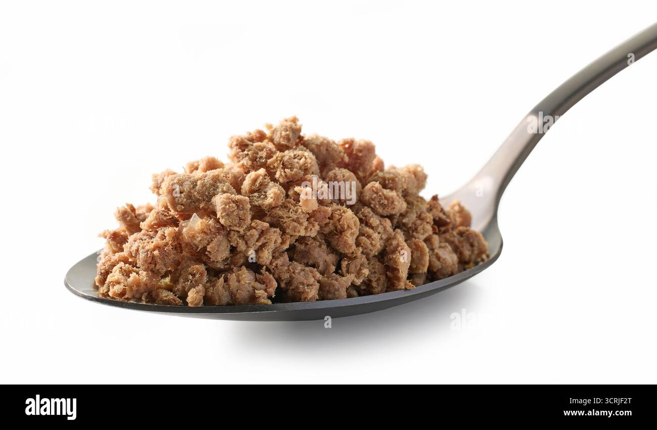spoon of prepared minced ground beef meat isolated on white background ...