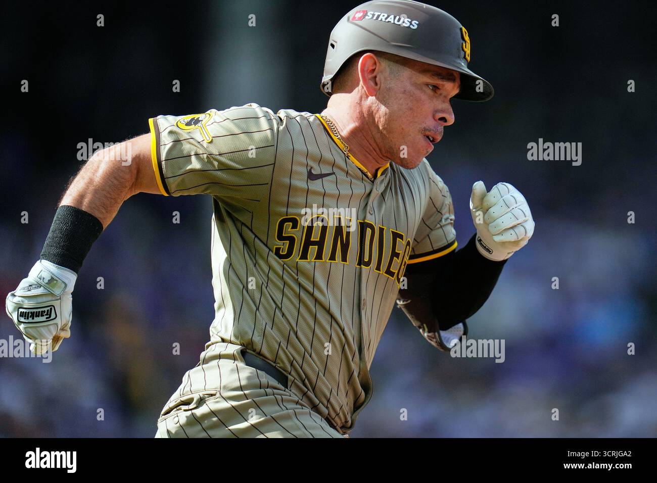 San Diego Padres' Freddy Fermin hits a double during the third inning ...