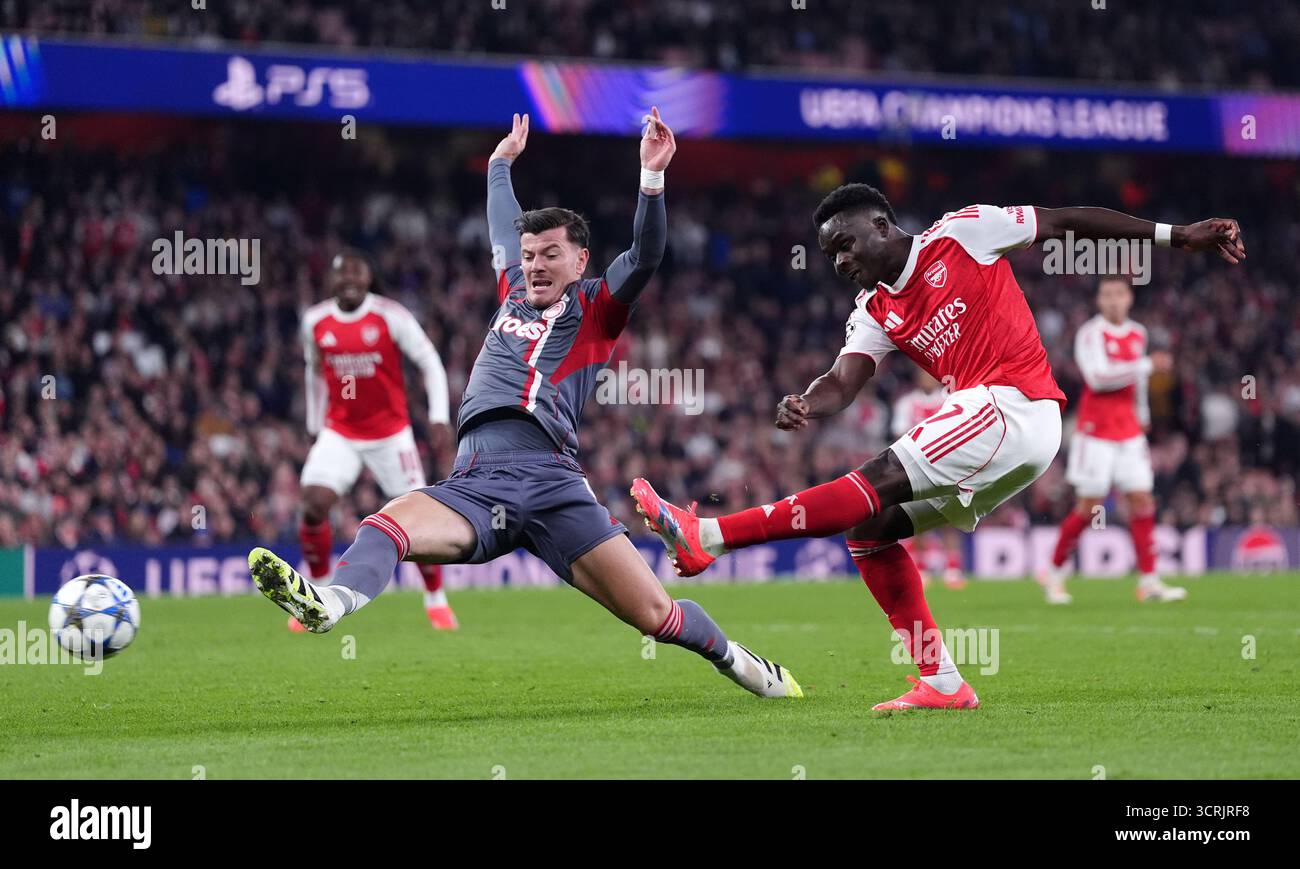 Arsenal's Bukayo Saka scores their side's second goal of the game ...