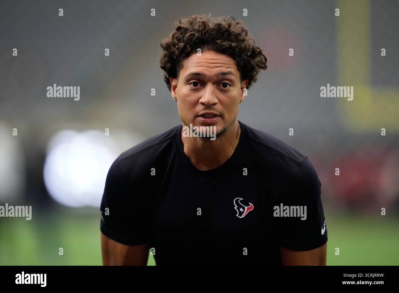 Houston Texans wide receiver Jayden Higgins warms up before an NFL ...