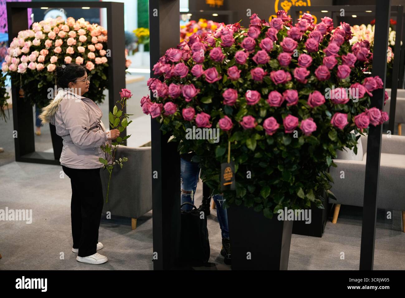 A visitor tours Proflora, a biennial fair where international flower ...