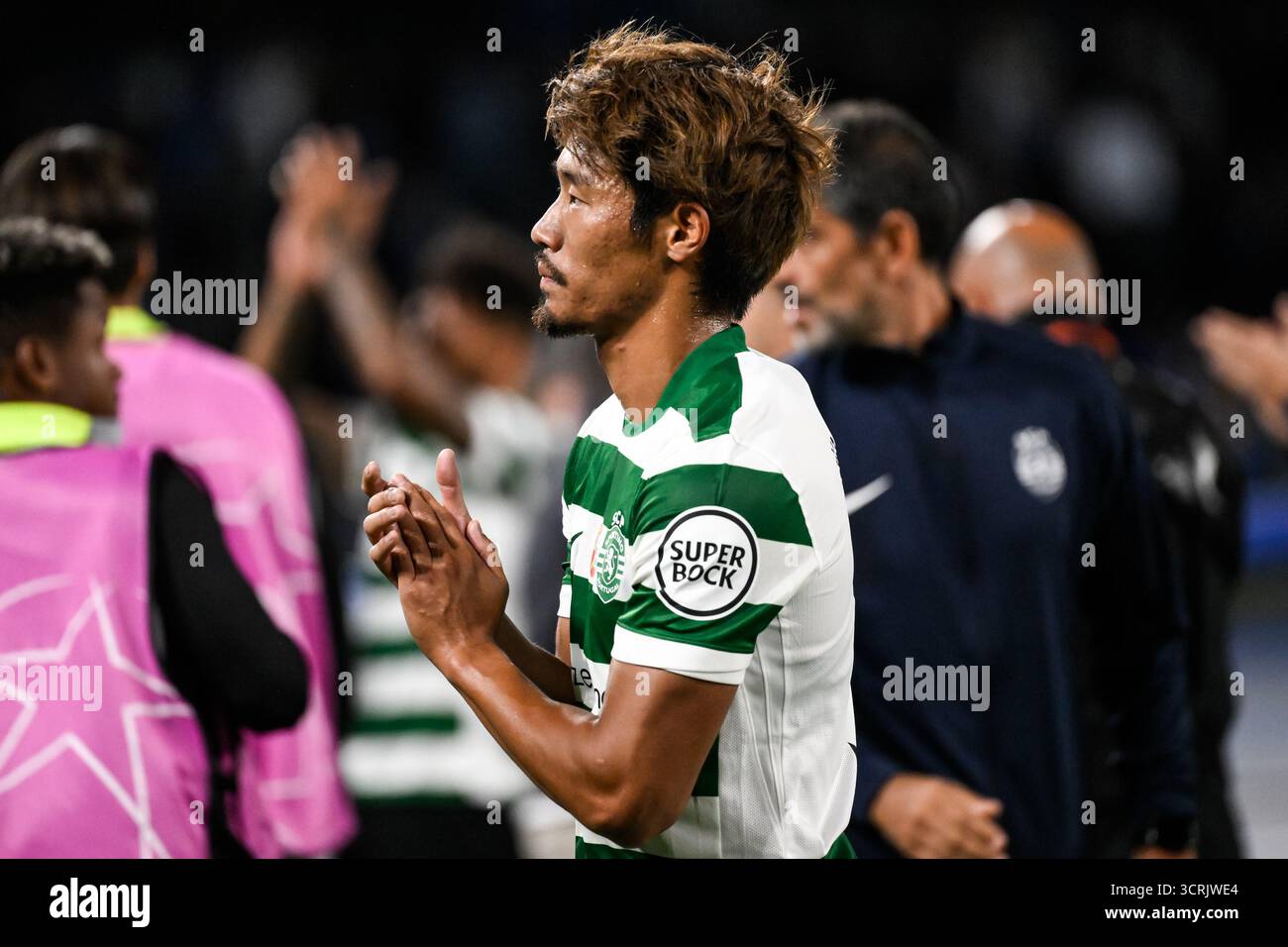 Naples, Italy. 01st Oct, 2025. Hidemasa Morita of Sporting CP claps the ...