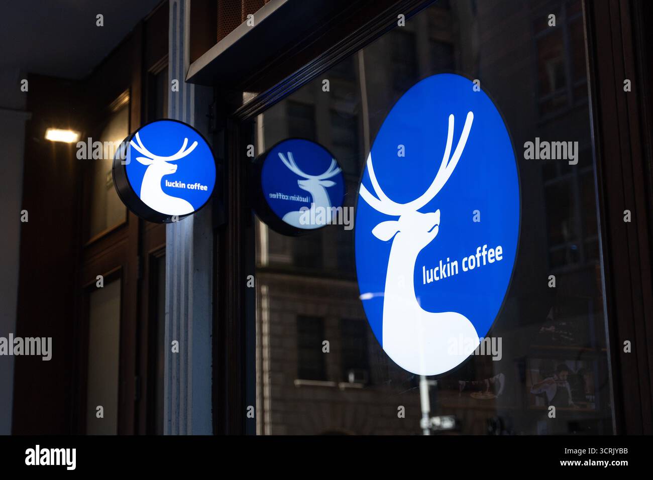 Manhattan, USA. 01st Oct, 2025. A “luckin coffee” storefront sign is ...