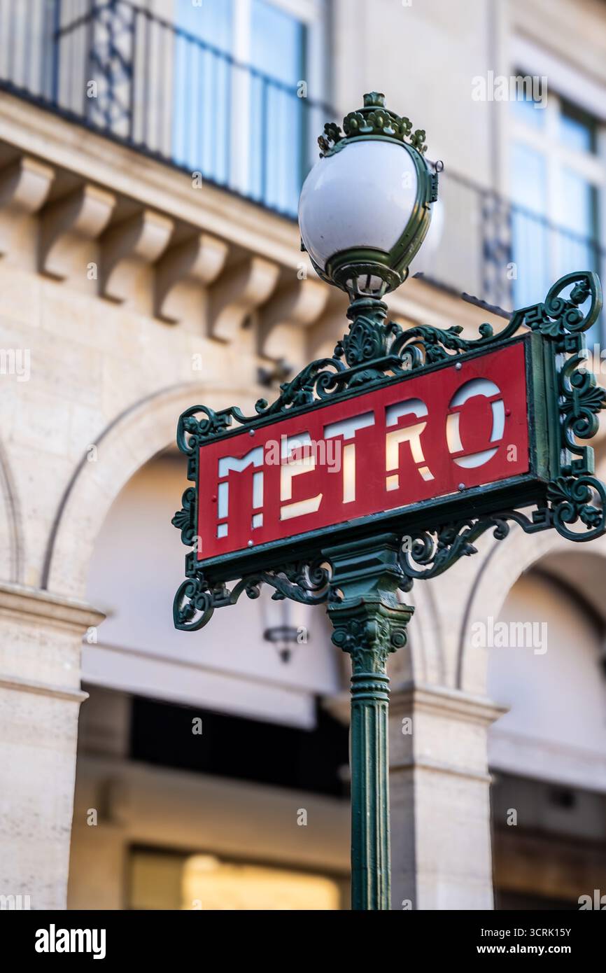 Vintage "Metropolitain" (subway) red Paris Métro sign (Val d'Osne style ...