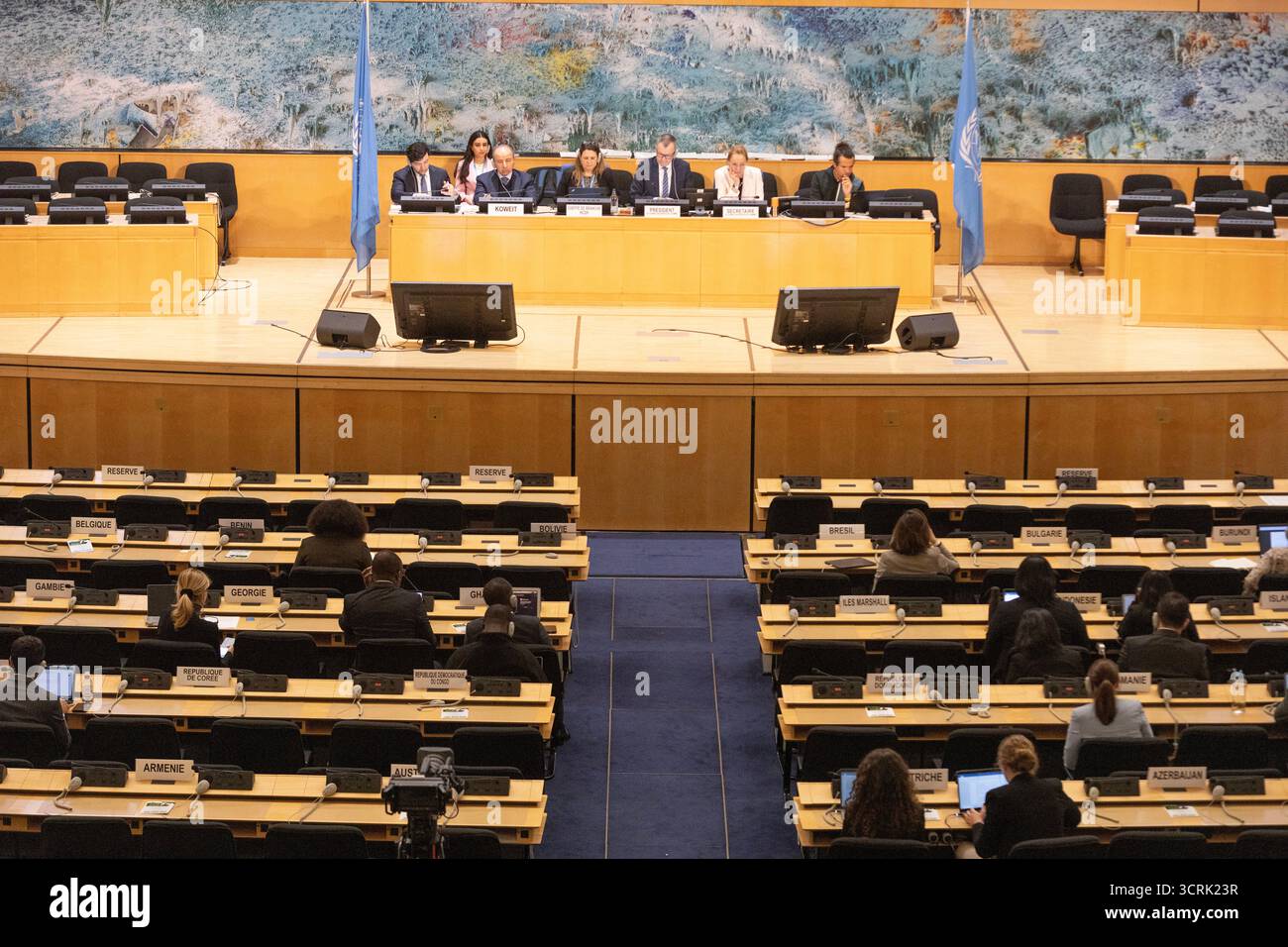 View of the Assembly Hall at the Palais des Nations, where UN officials ...