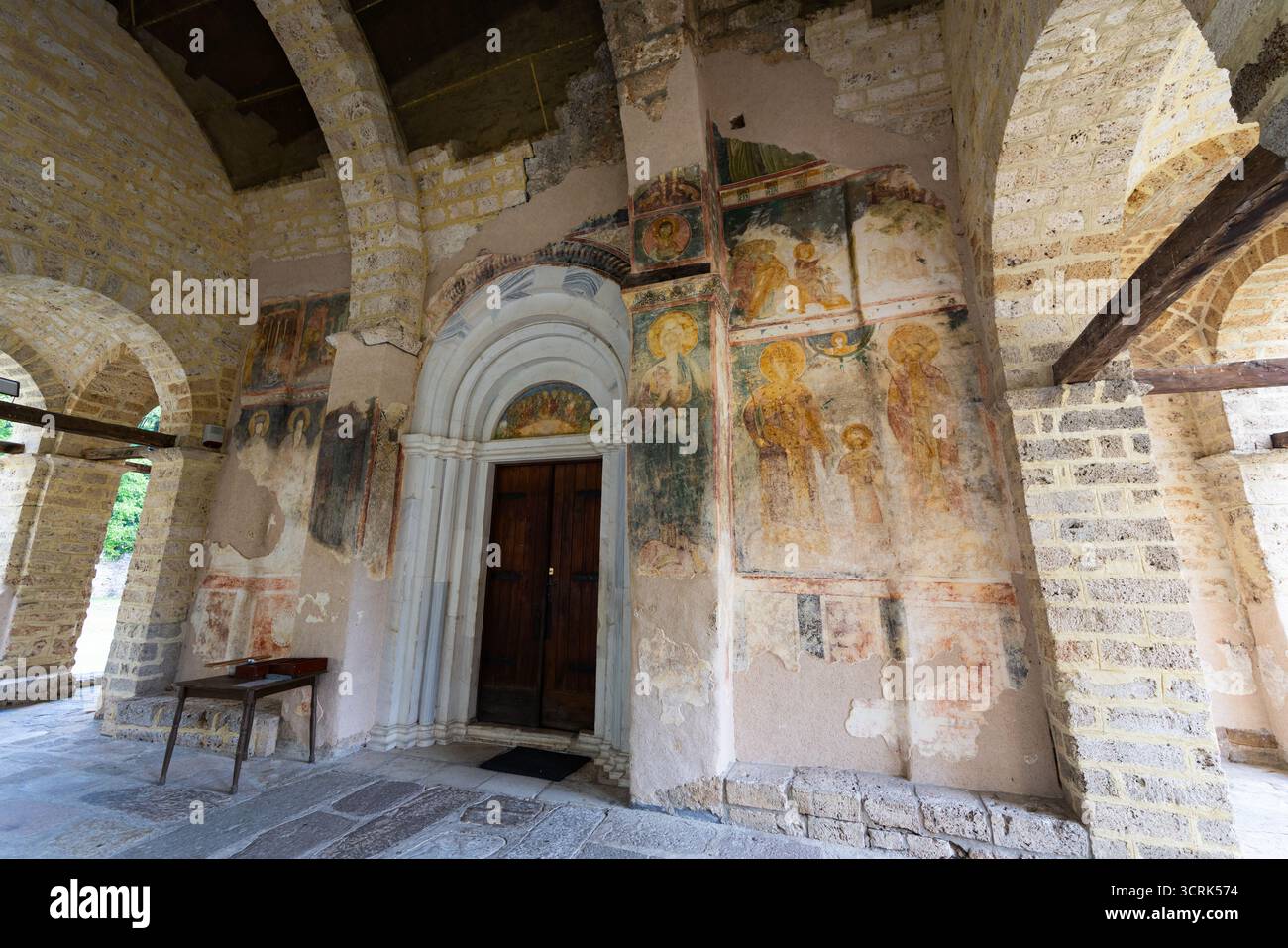 Painted frescoes decorations of medieval monastery in Sopocani Stock ...